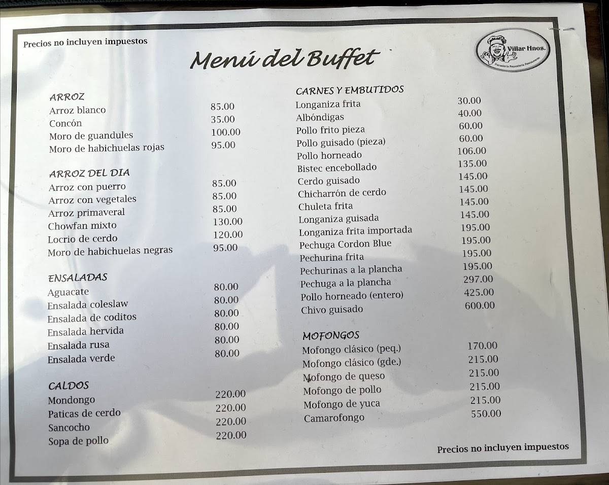 Carta del restaurante Villar Hermanos, Santo Domingo