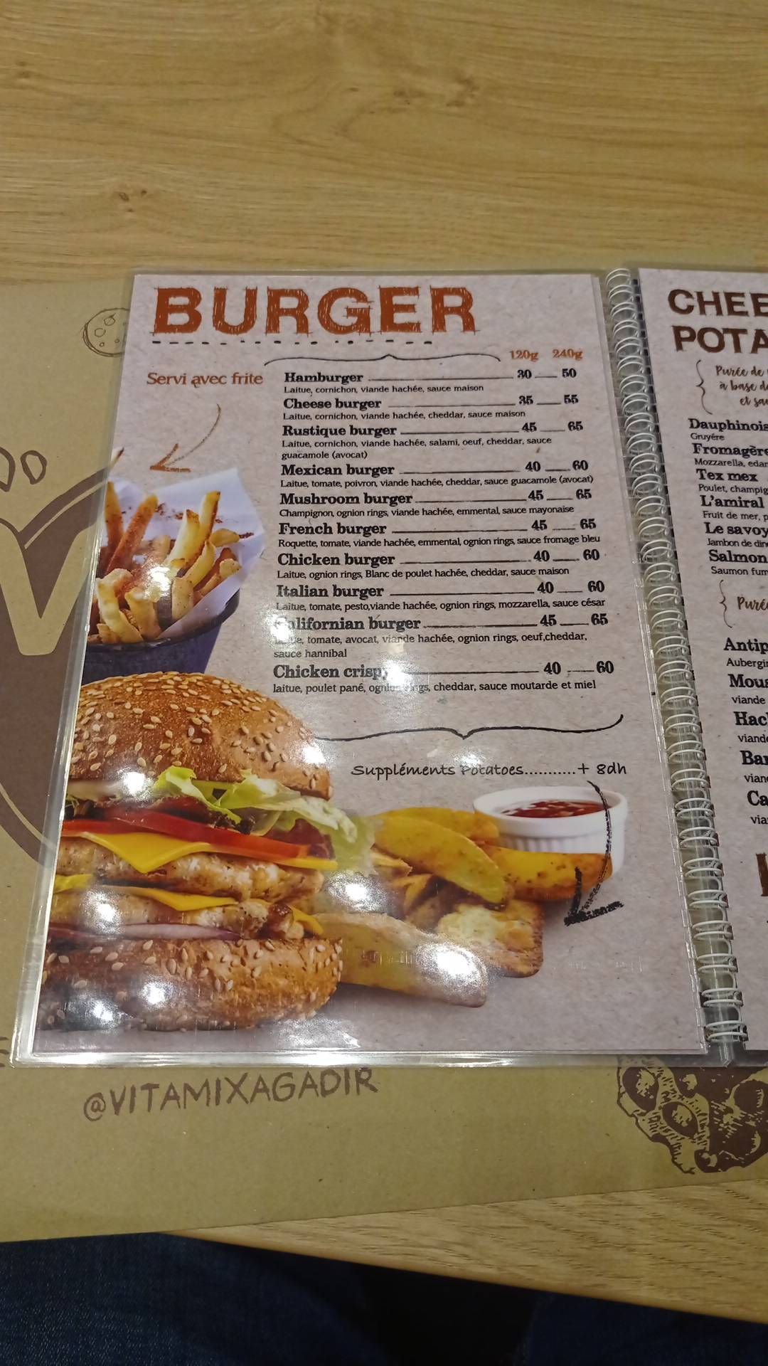 Menu at Vitamix Agadir Bay restaurant, Agadir