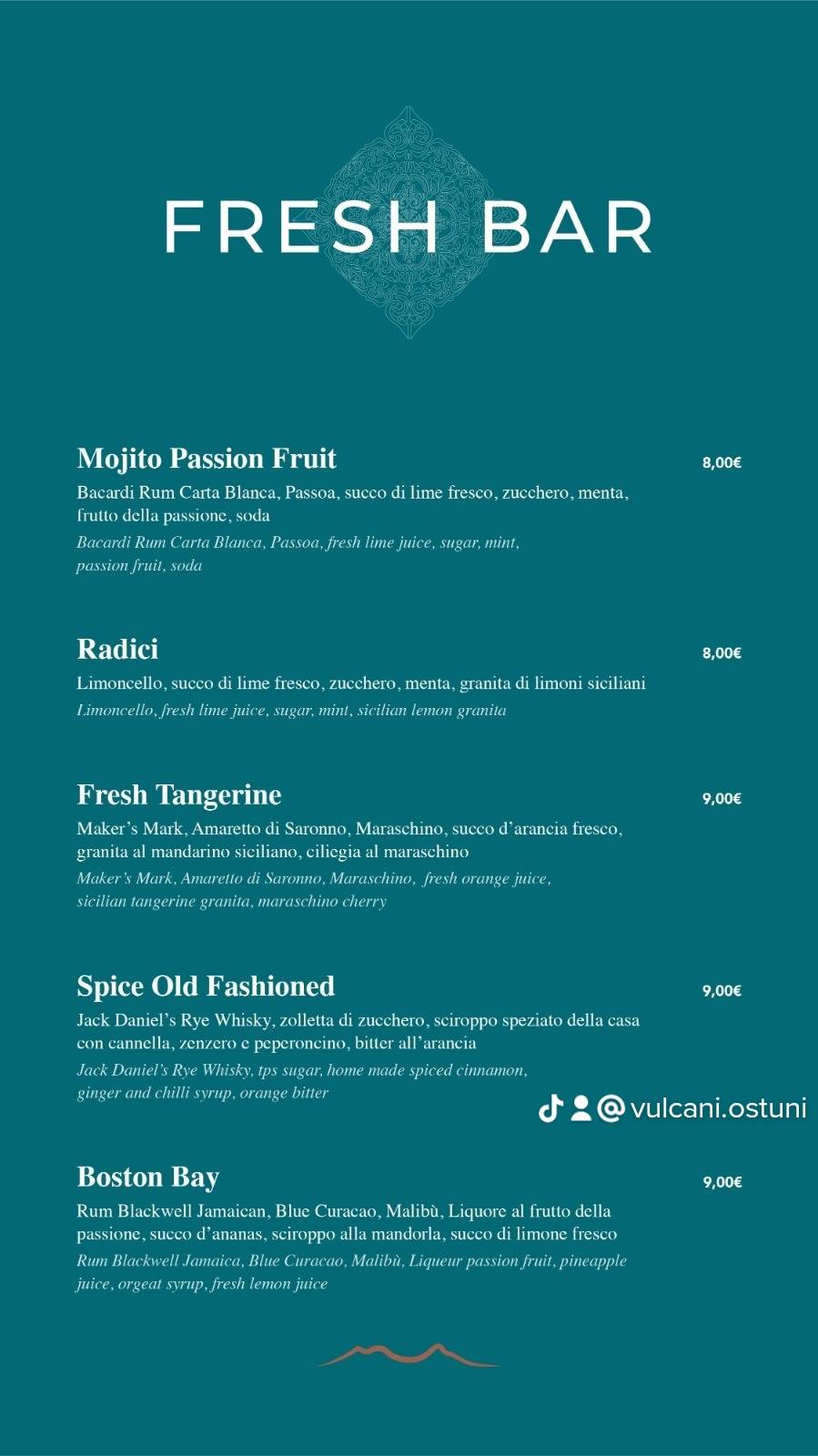 Menu at Vulcani pub & bar, Ostuni