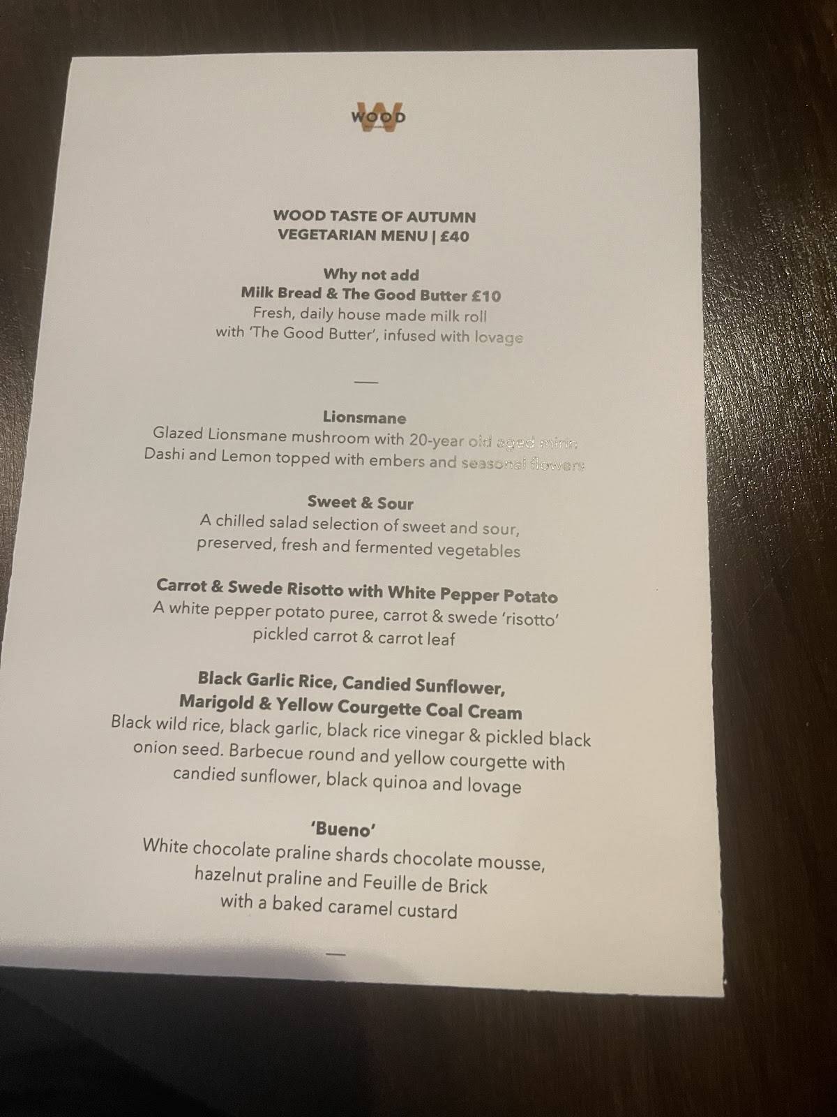 Menu at WOOD Manchester by Simon Wood restaurant, Manchester
