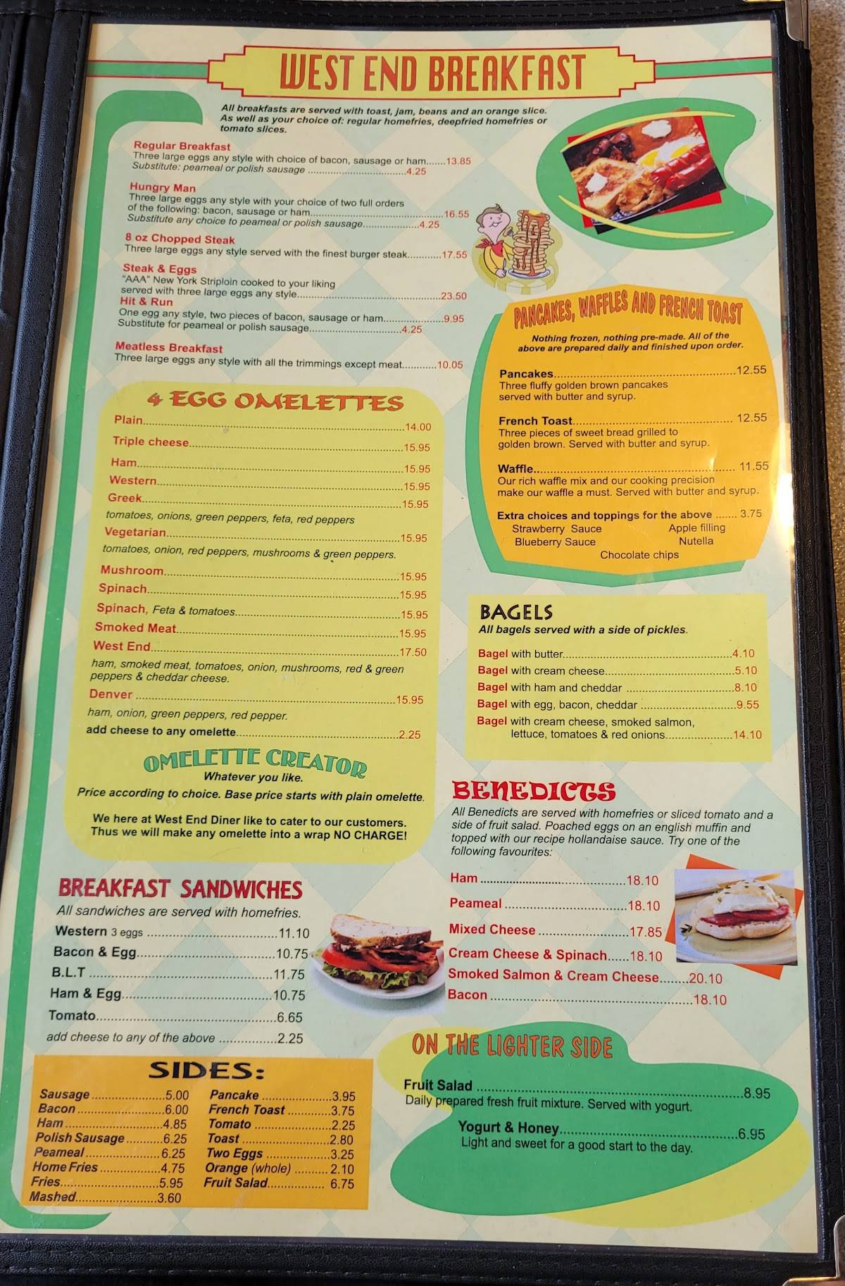 Menu at West End Diner restaurant, Hamilton