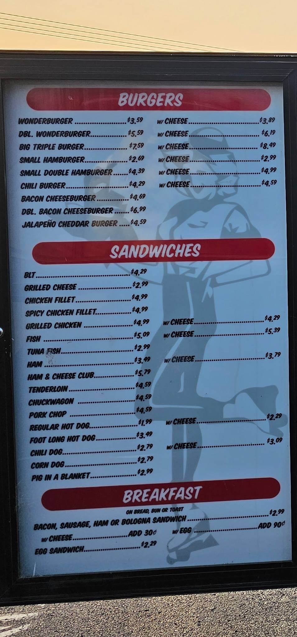 Menu at Wonder Whip restaurant, Owensboro, E 4th St