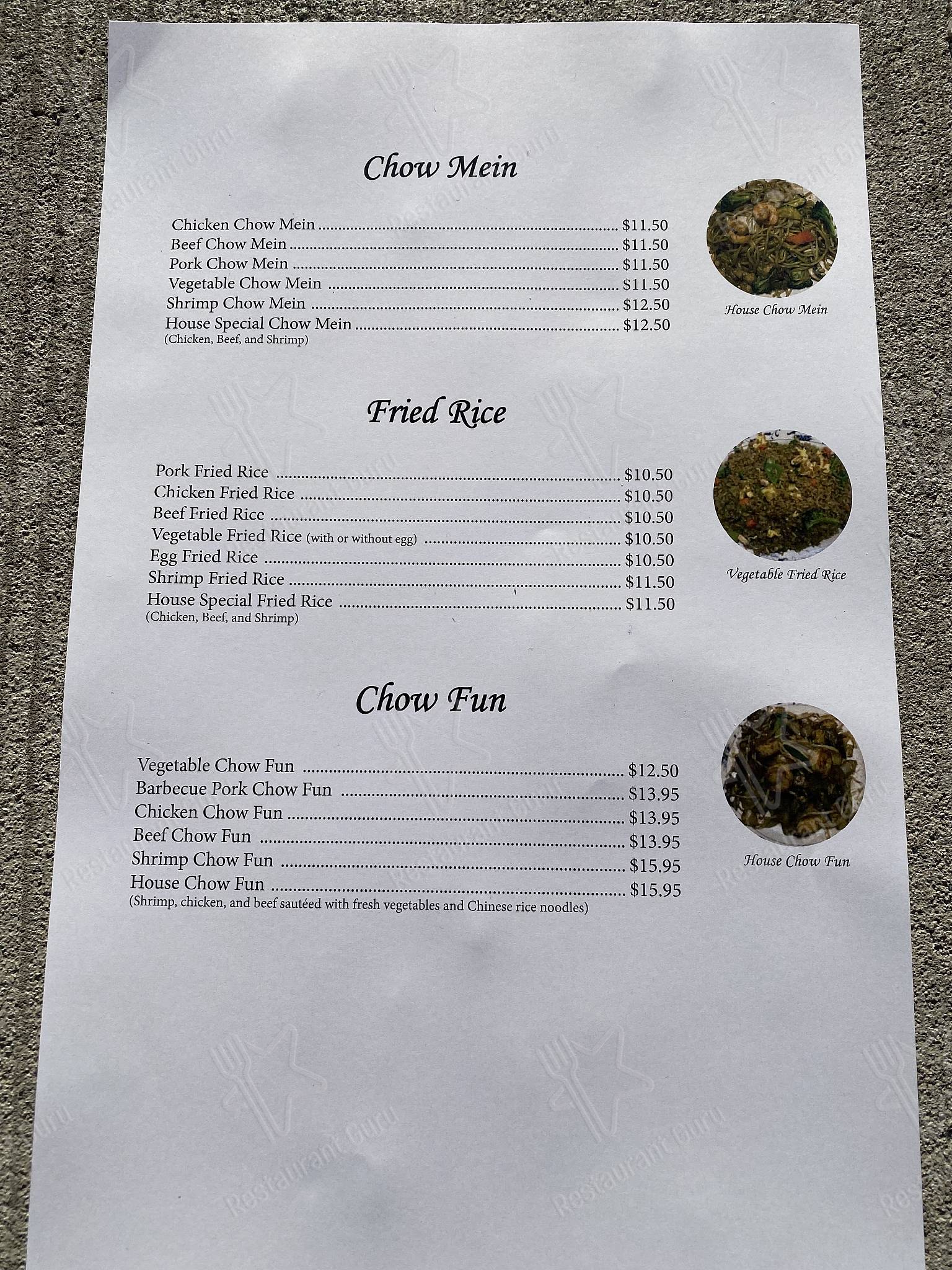 Menu at Wong's Garden restaurant, Truckee