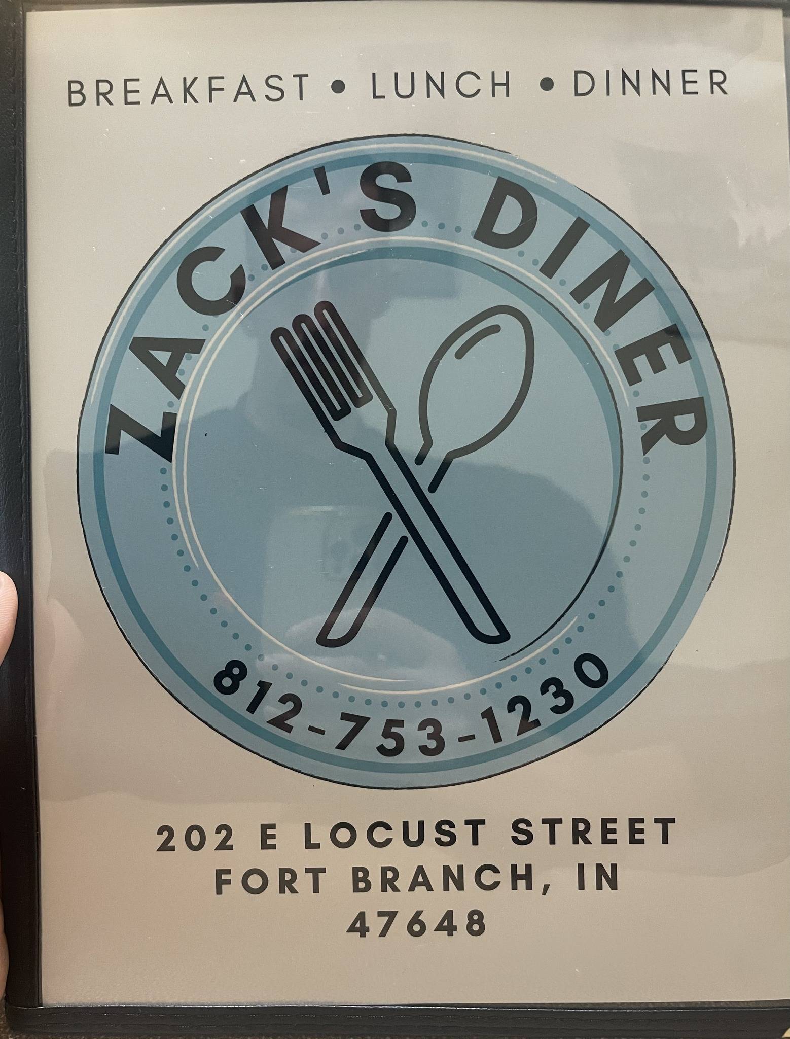 Menu at Zack's Diner restaurant, Fort Branch