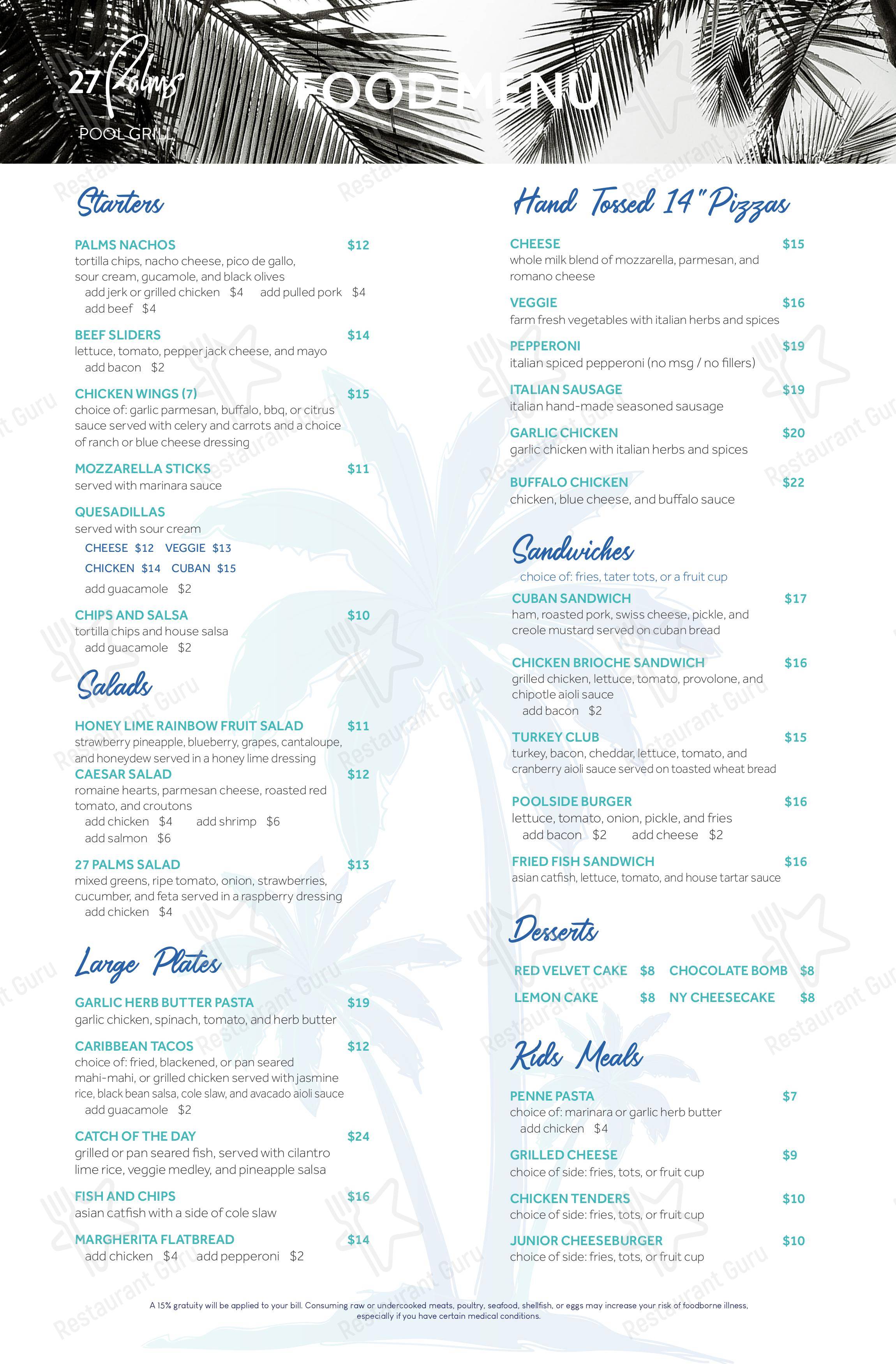 Menu at Zest restaurant, Orlando, S Apopka Vineland Rd