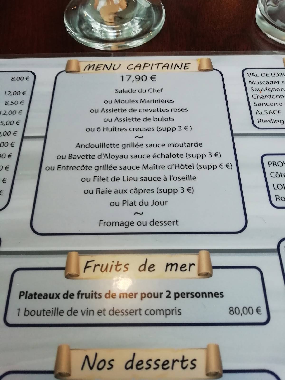 Menu au Restaurant de la mer, Le Vivier-sur-Mer