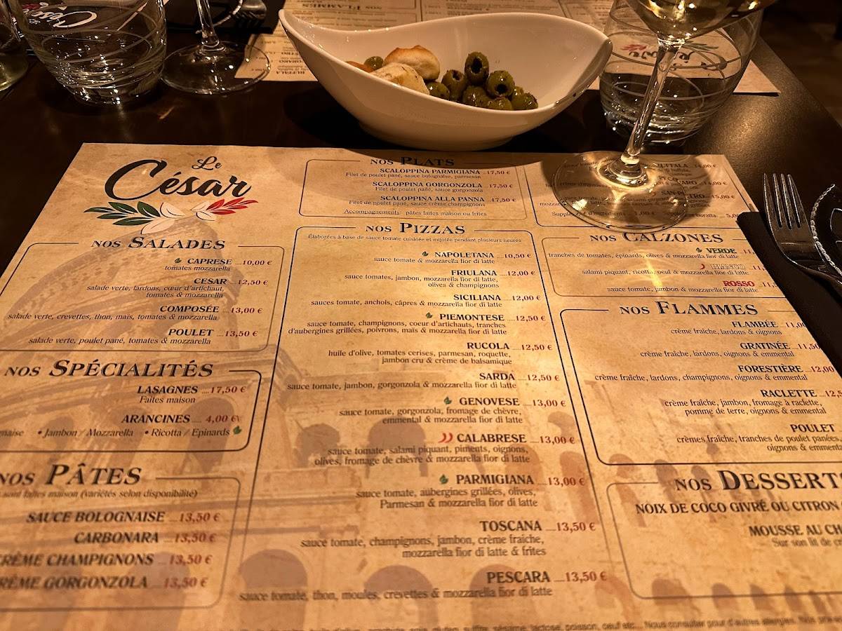 Menu au le césar restaurant, Sarreguemines