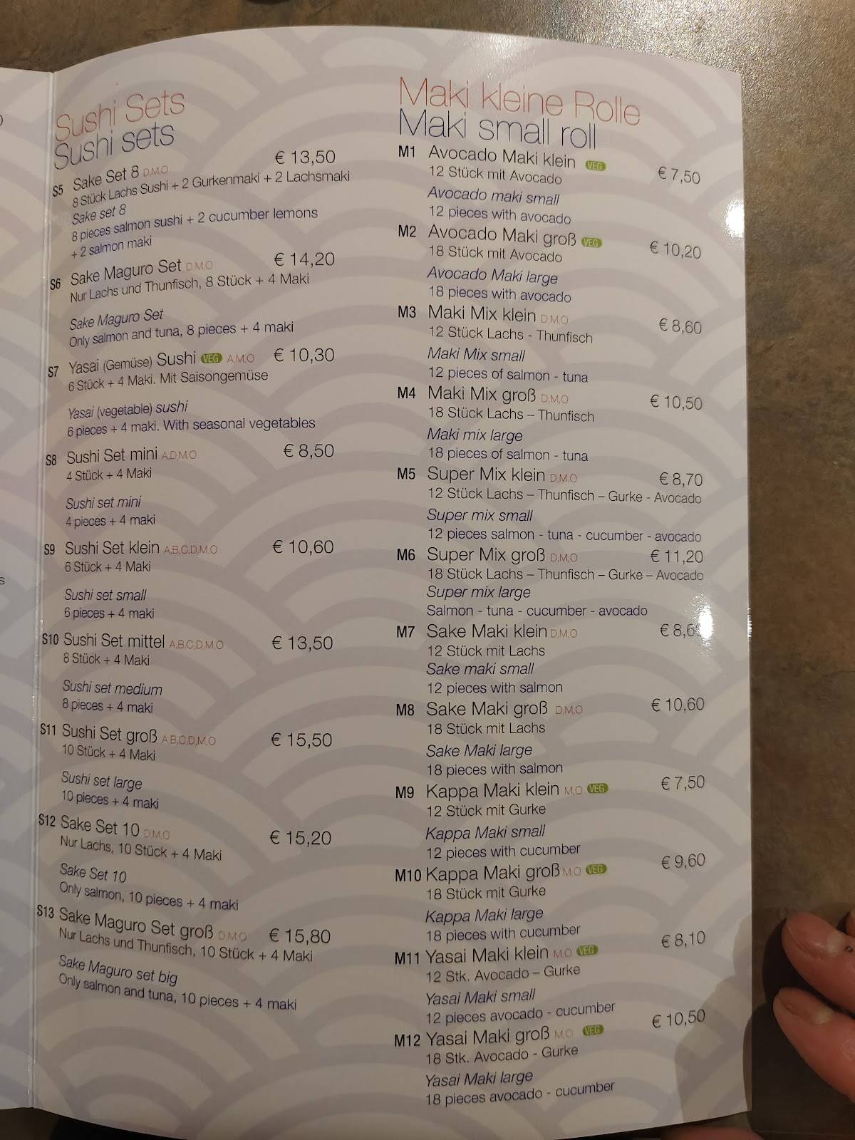 Menu at mian restaurant, Vienna