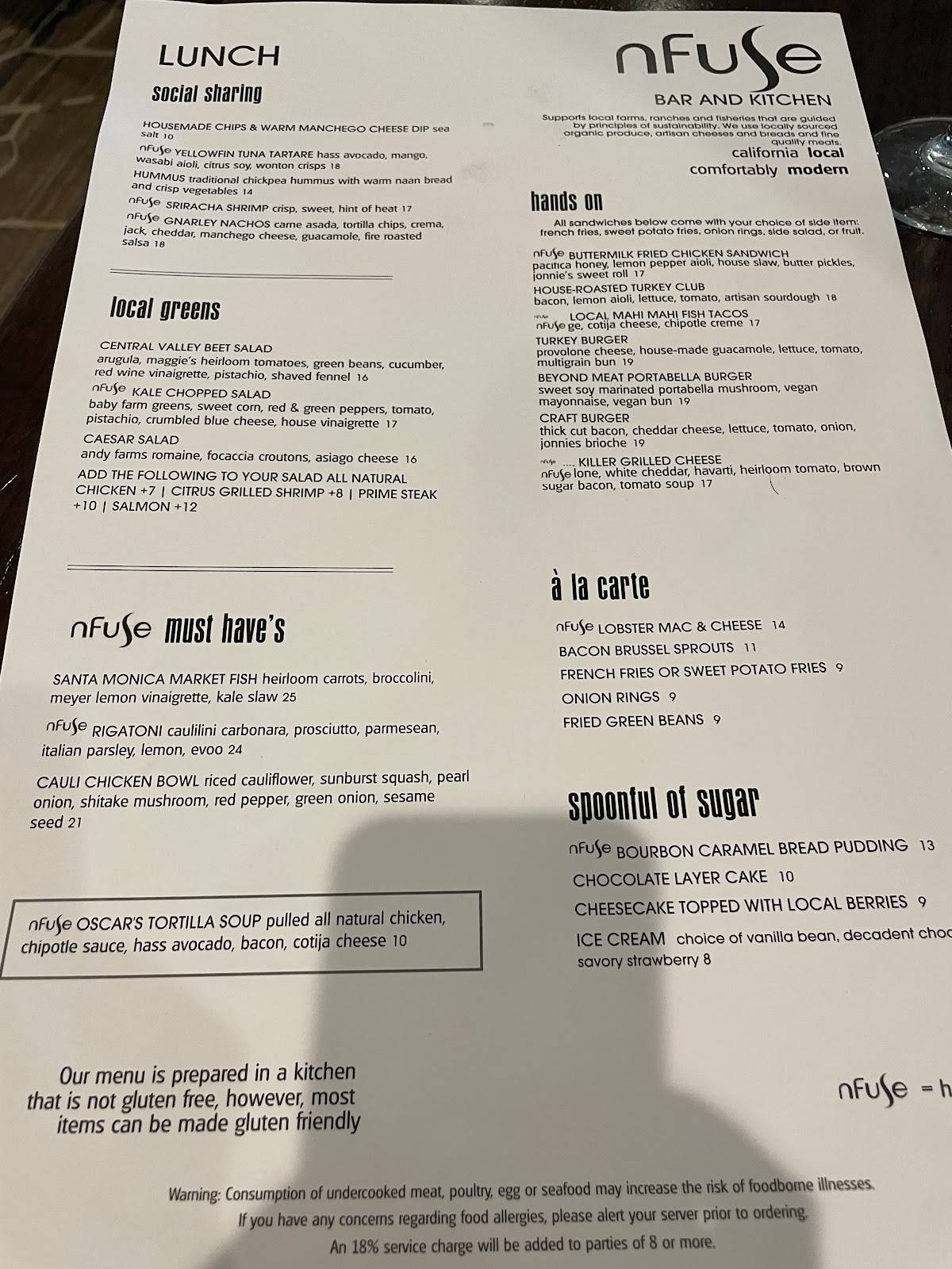 Menu at nFuse Restaurant, Bar & Lounge, Anaheim