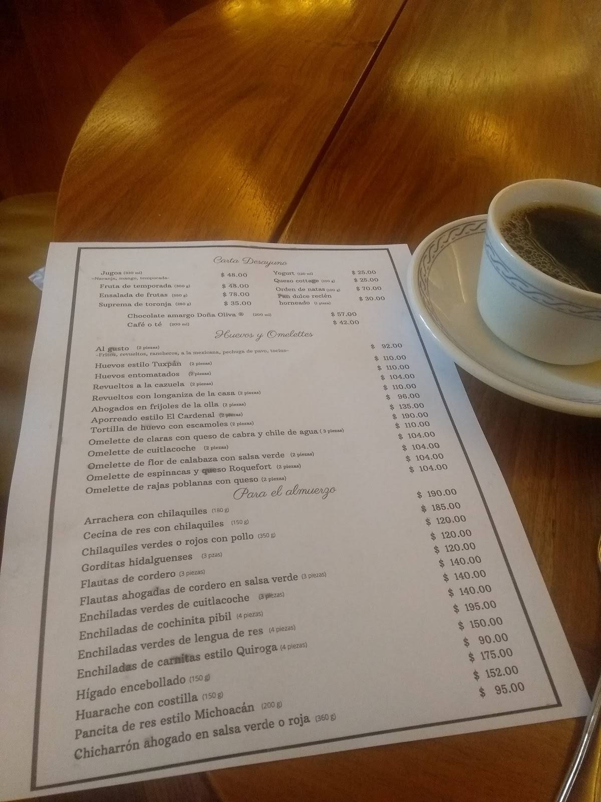 Carta del restaurante El Cardenal del San Ángel, Ciudad del México, Av ...