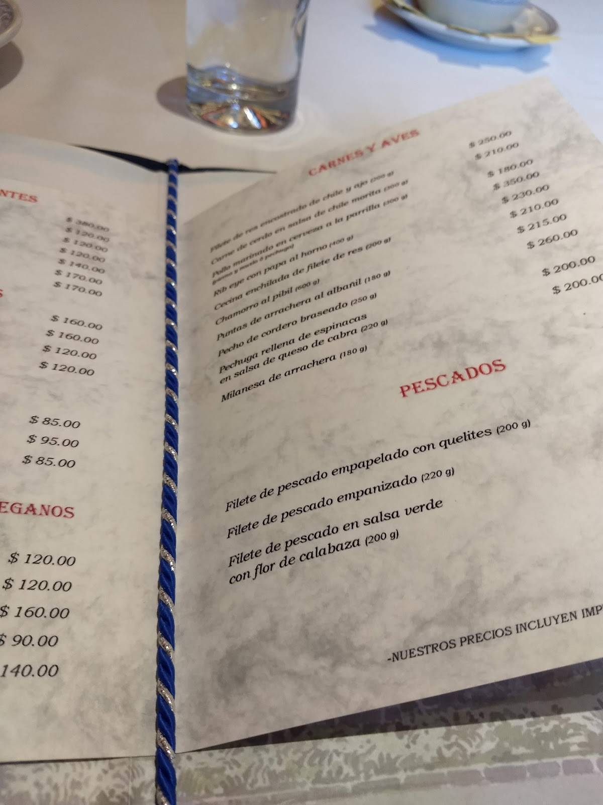 Carta del restaurante El Cardenal del San Ángel, Ciudad del México, Av ...