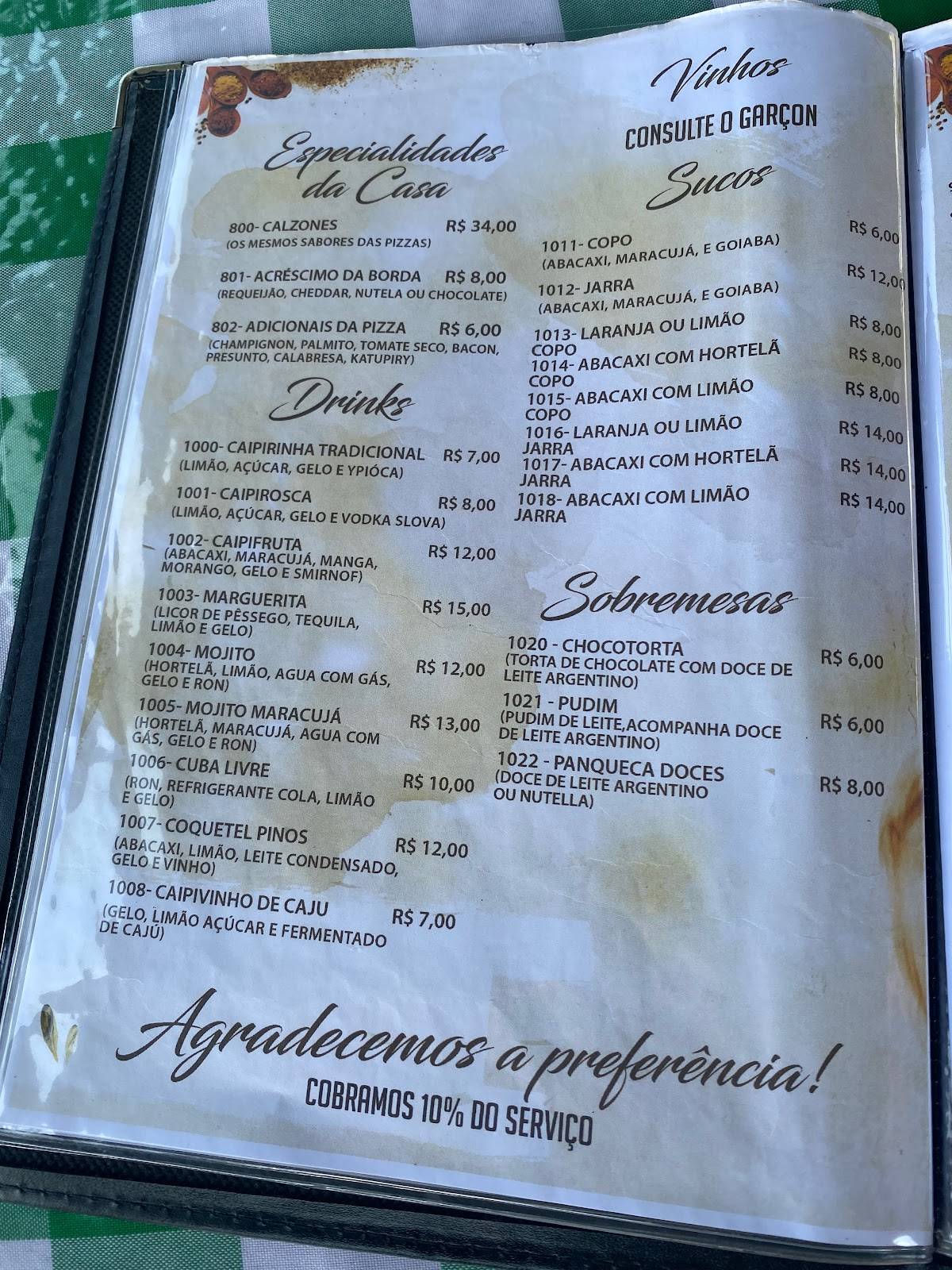 Menu at Restaurante El Mirador, Camocim, Av. Beira Mar