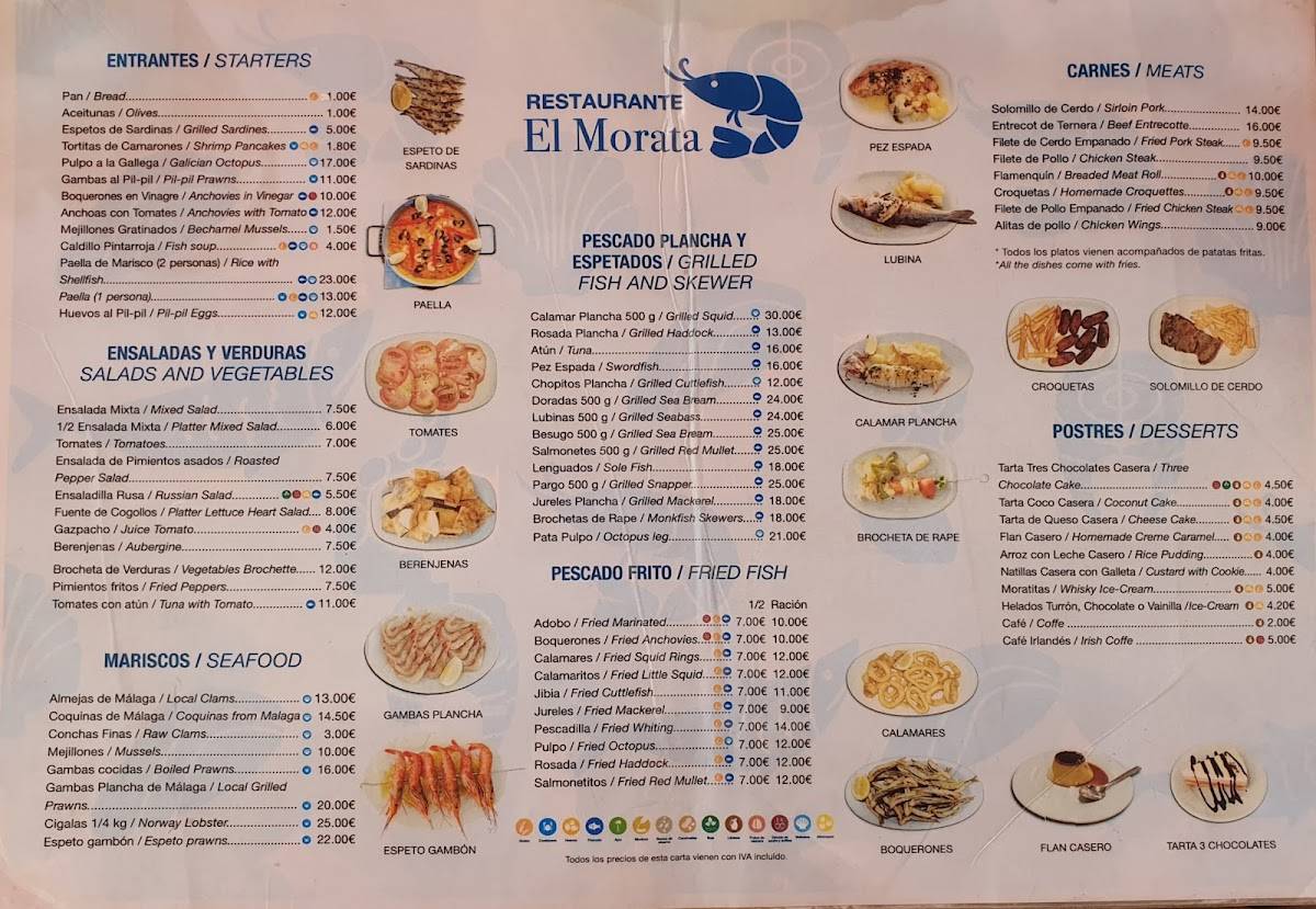 Menu at Restaurante El Morata, Málaga, P.º Marítimo el Pedregal