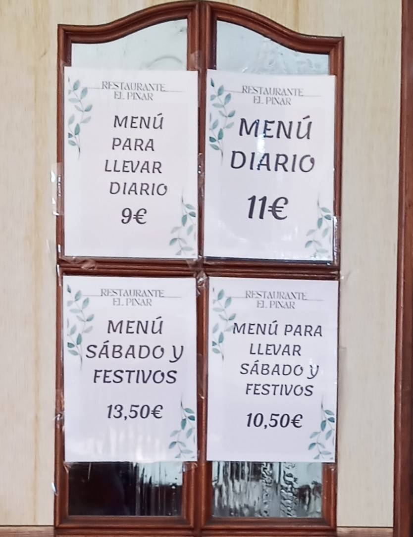 Menu at Restaurante El Pinar, Ávila‎