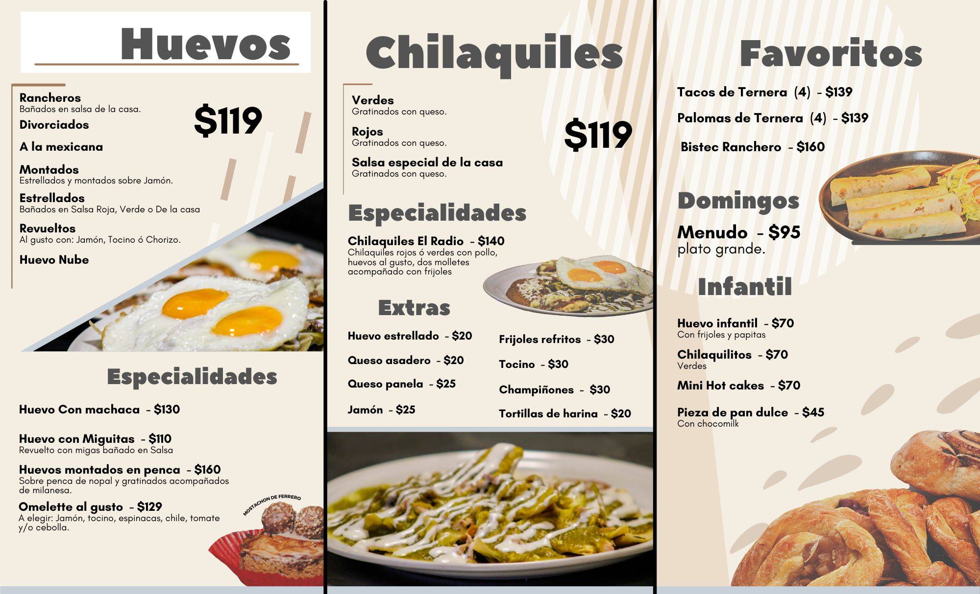 Carta de Restaurante El Radio, Saltillo