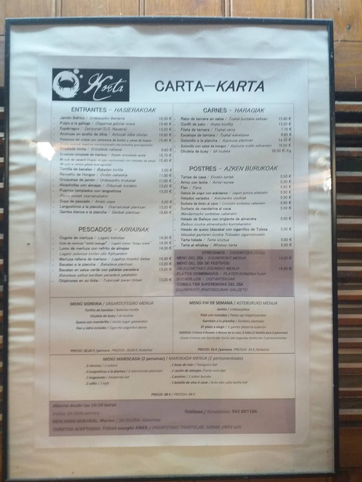 Menu at Restaurante Korta, Gabiria