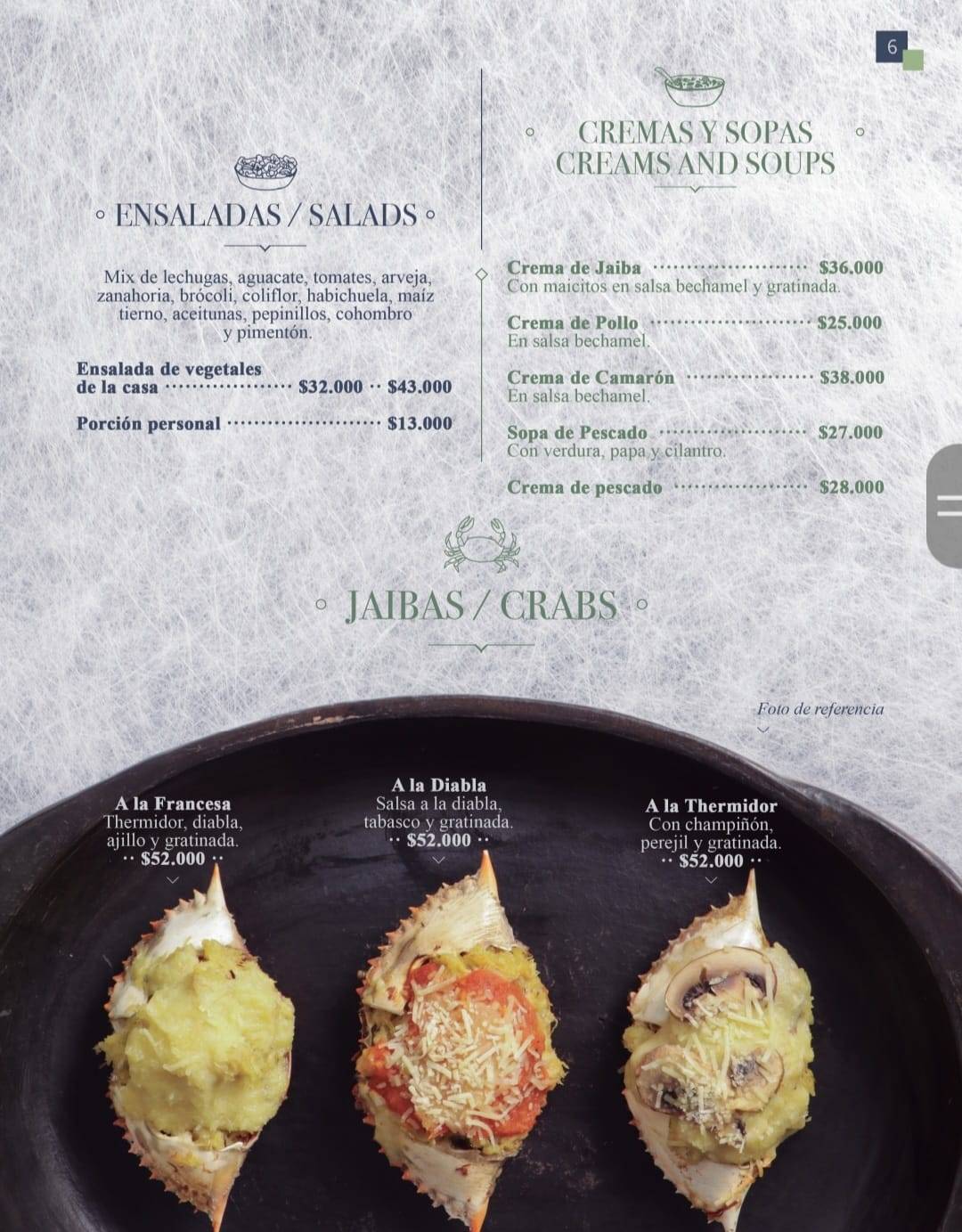Carta de Restaurante Mar Azul, Bucaramanga