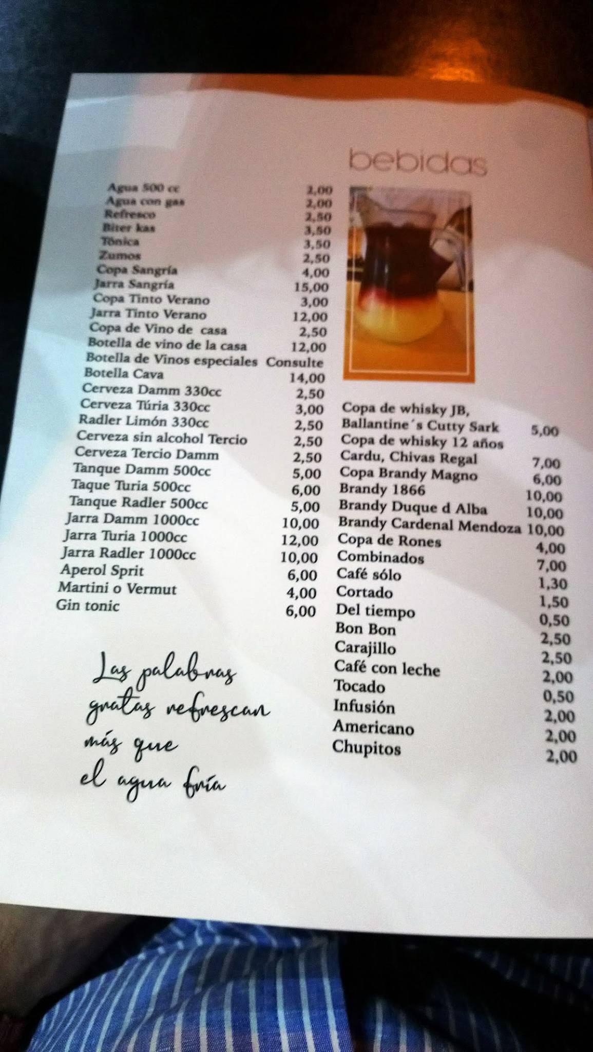 Carta del restaurante Mauricio beach, Valencia