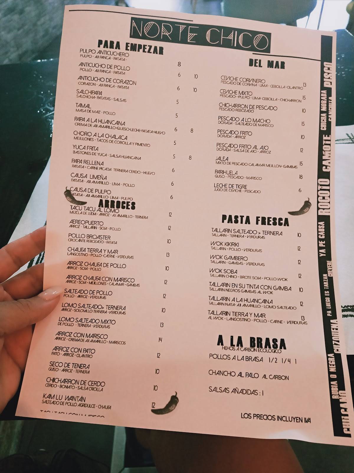 Menu at Restaurante Norte Chico, Seville