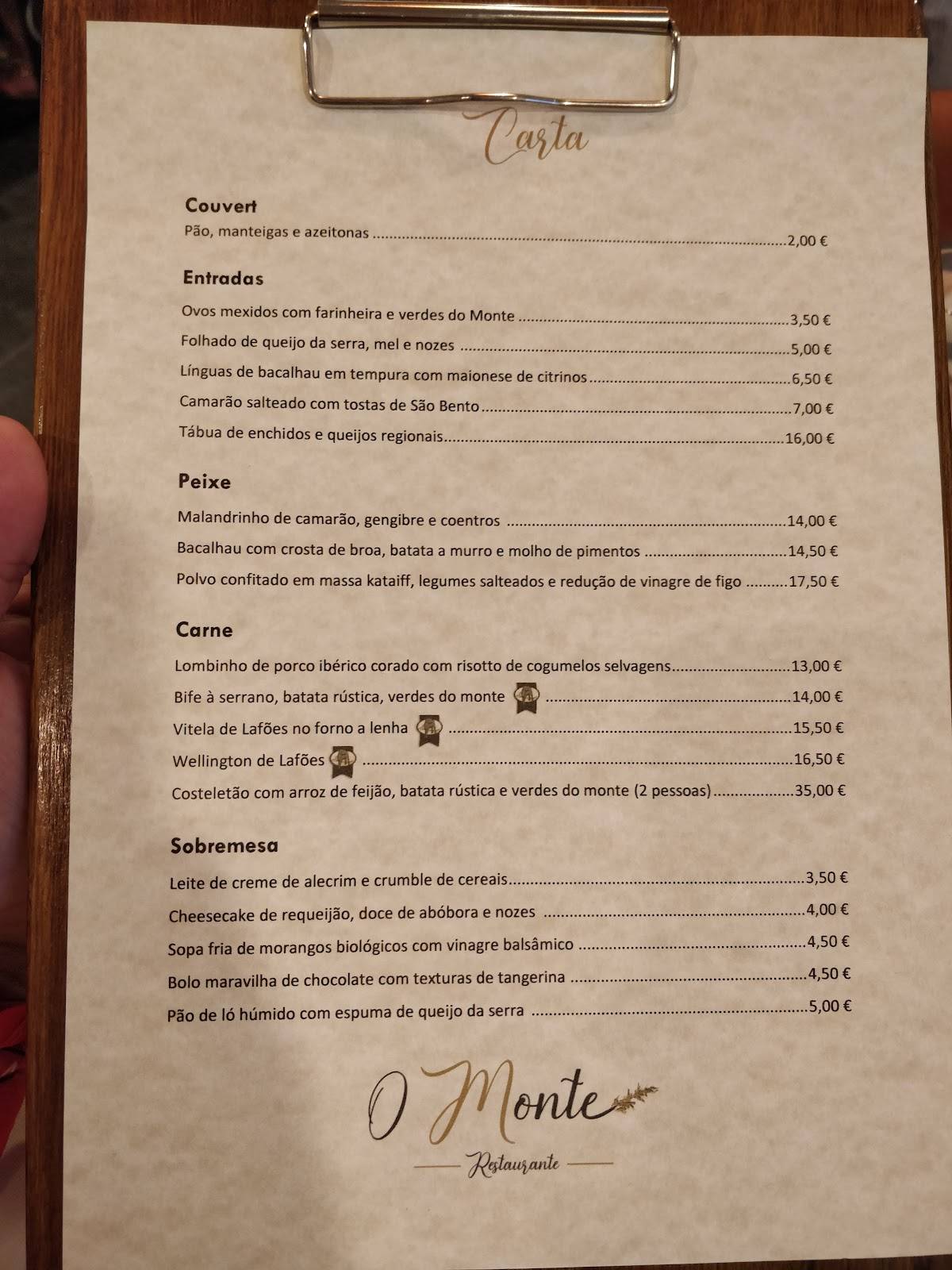 Menu em Restaurante O Monte, Bodiosa