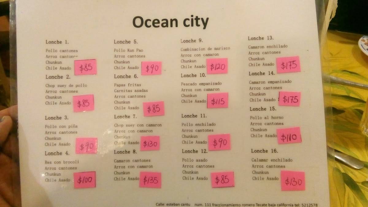 Menu at Restaurante Ocean City, Tecate
