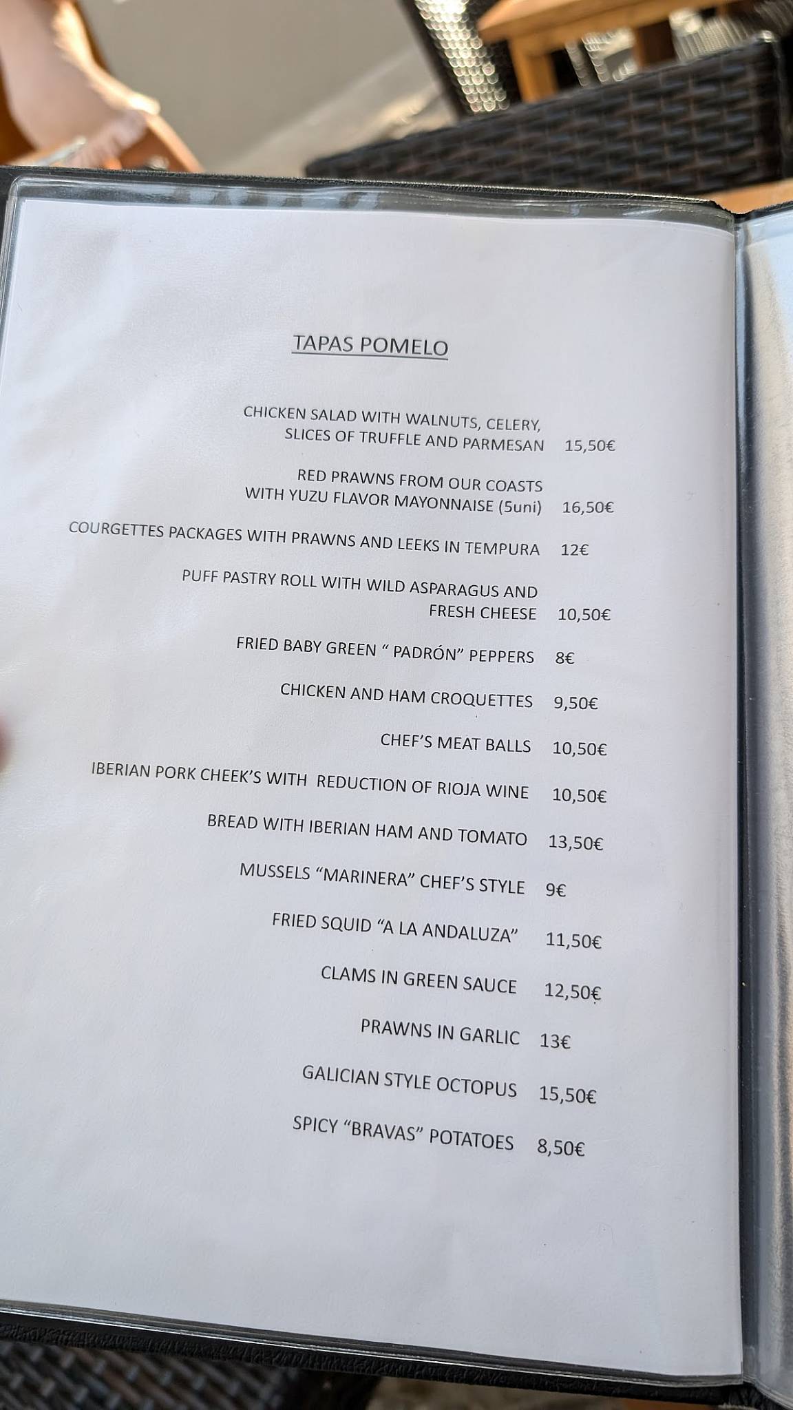 Carta de Restaurante Pomelo, Ibiza