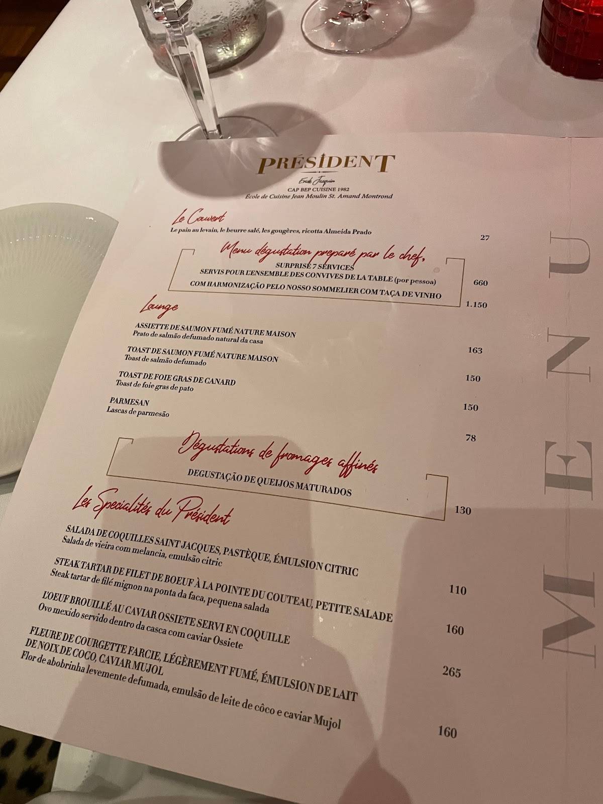 Menu em Restaurante Les Présidents - Erick Jacquin, São Paulo