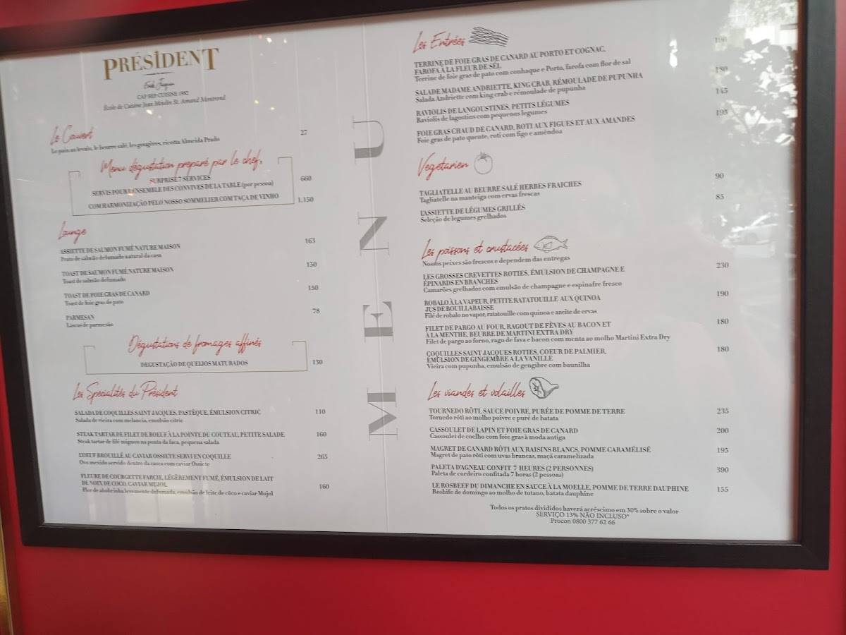 Menu em Restaurante Les Présidents - Erick Jacquin, São Paulo