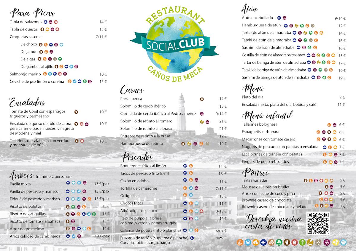 Carta de Restaurante Social Club, Los Caños de Meca