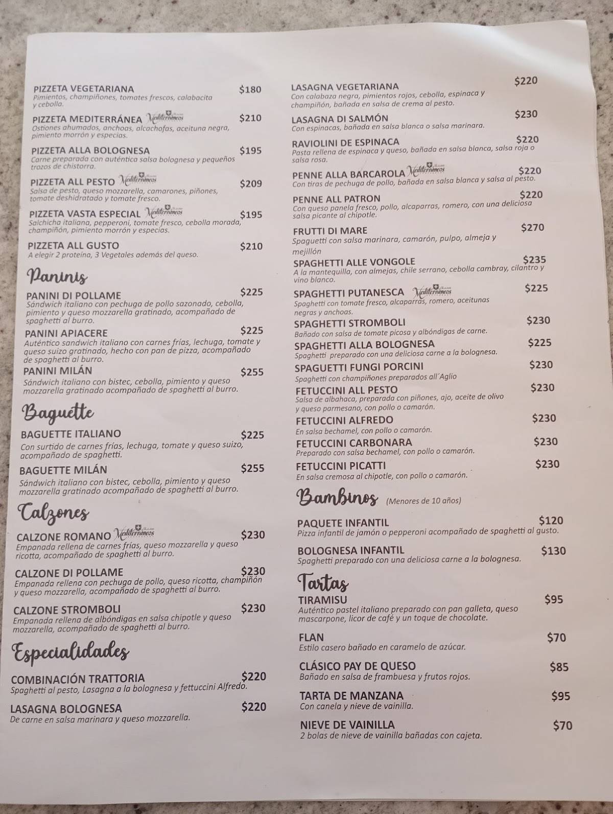 Menu at Restaurante Stromboli Trattoria Quiroga, Hermosillo