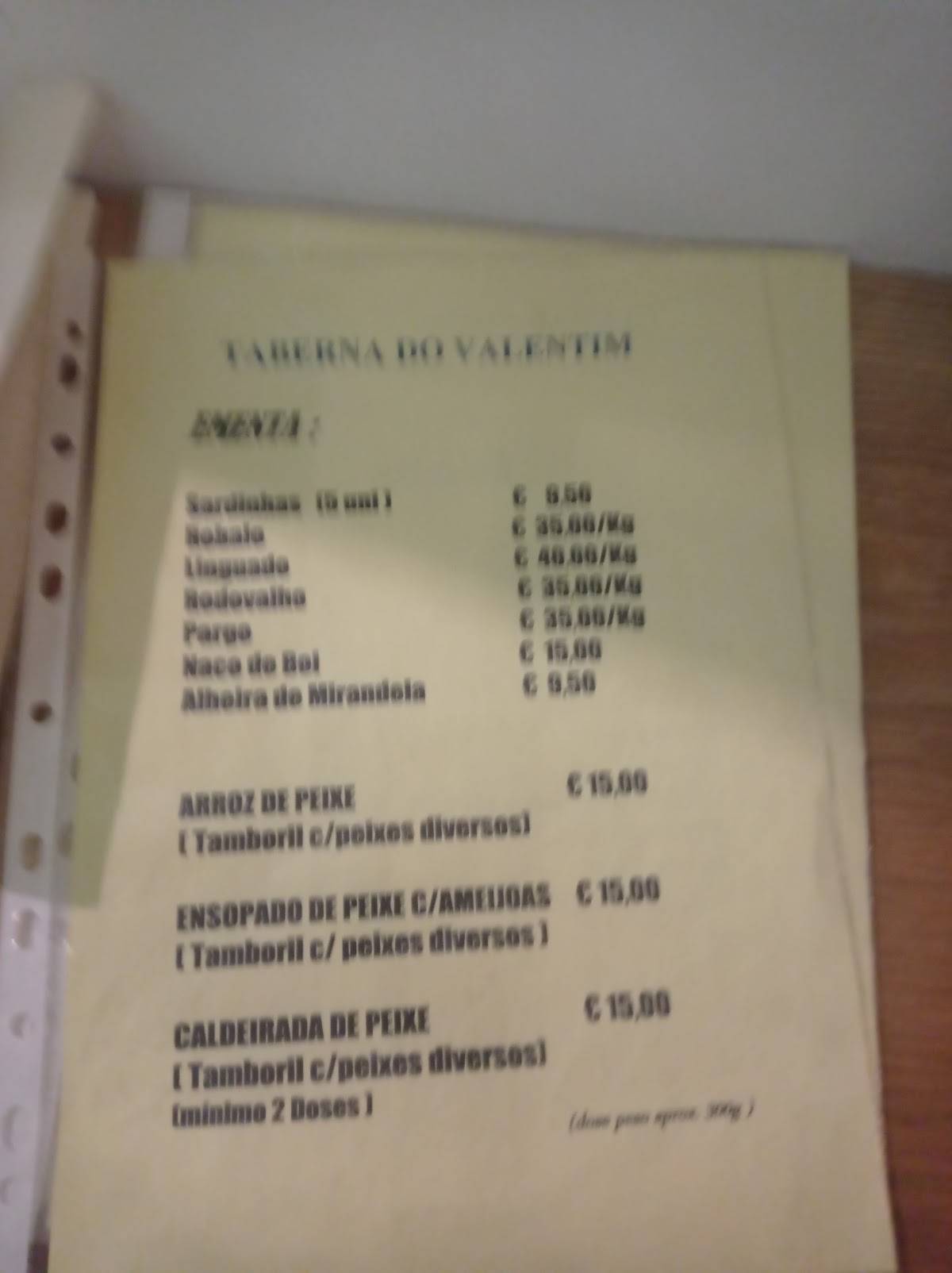 Menu em Restaurante Taberna do Valentim, Viana do Castelo, Av. Campo do ...