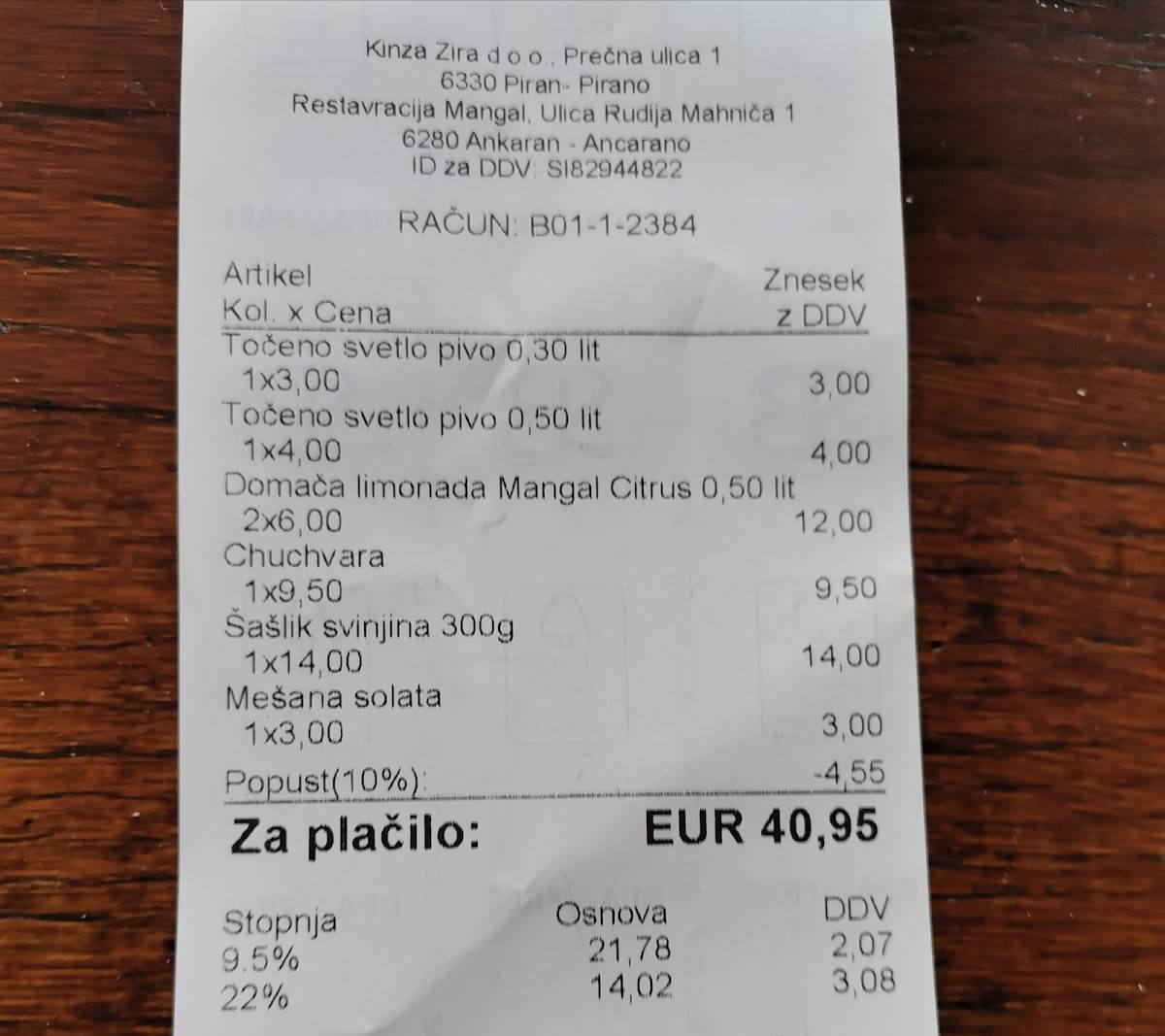 Carta del restaurante Restavracija Mangal, Ankaran