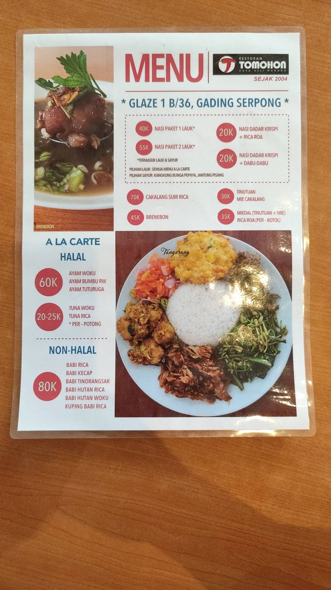 Carta del restaurante Restoran Tomohon (Rasa Asli Manado) - Gading ...