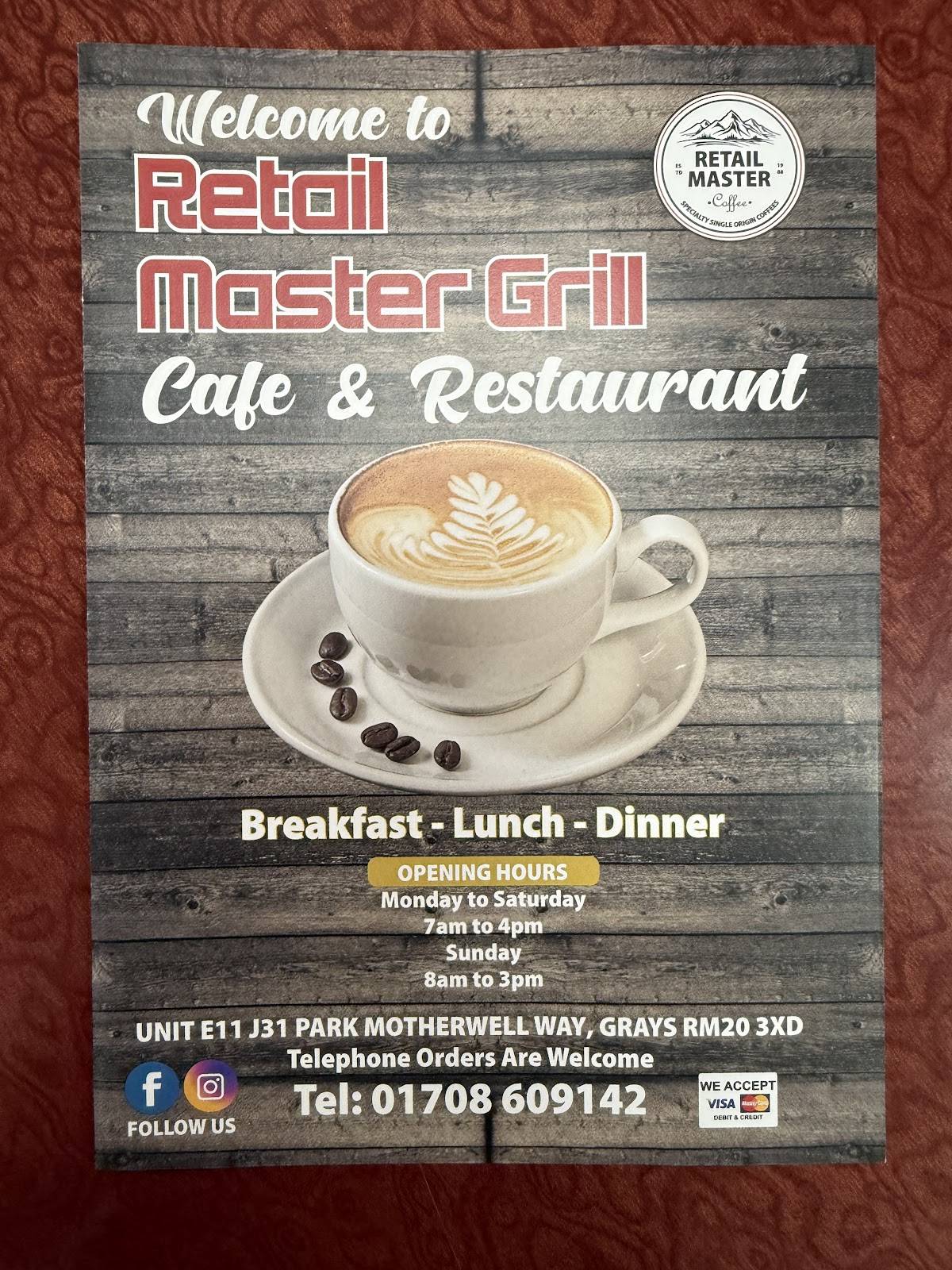 Menu at Retail Master Grill Cafe, Grays, J31 Motherwell Way
