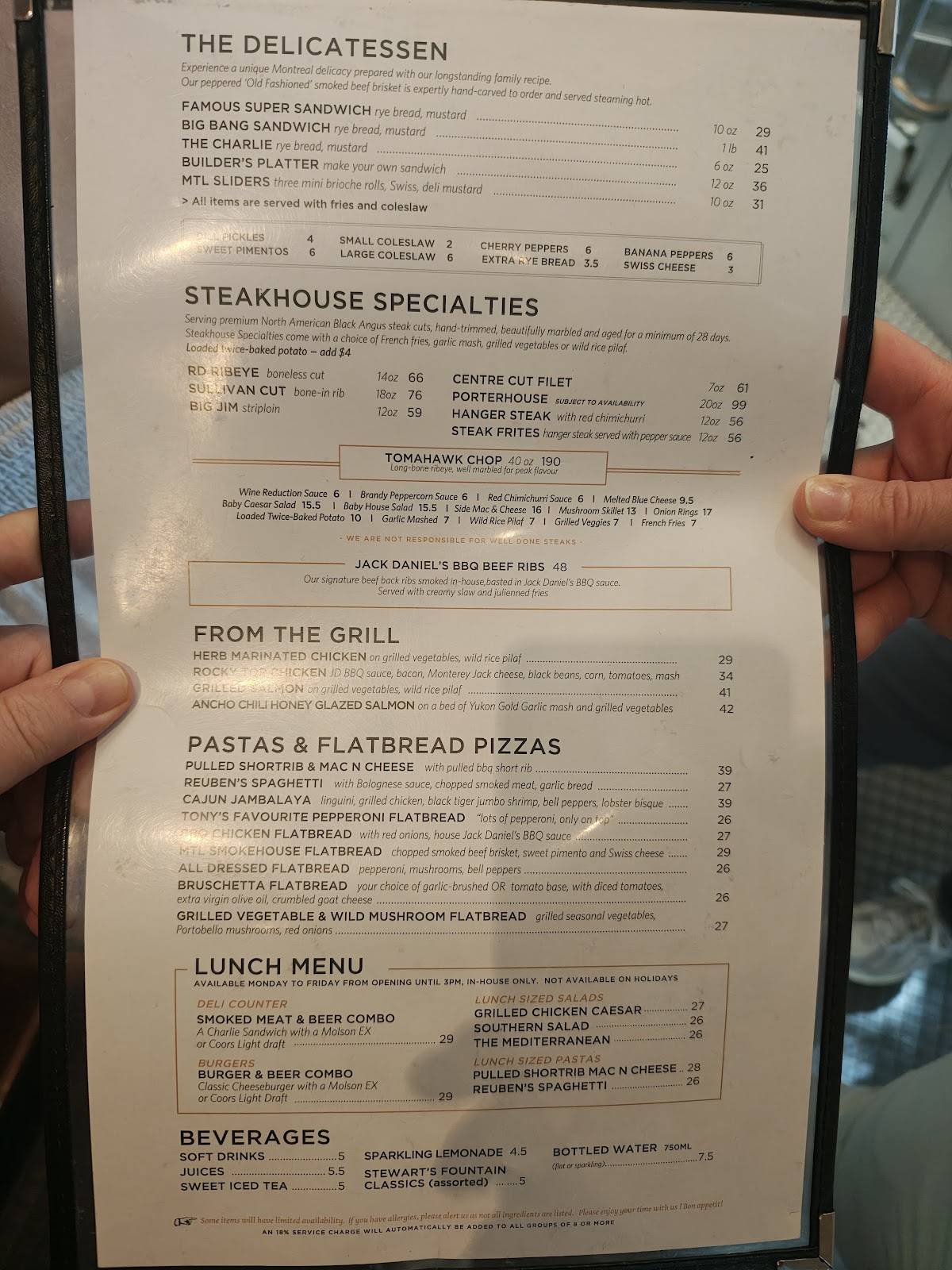 Menu at Reuben's Deli & Steakhouse, Montréal