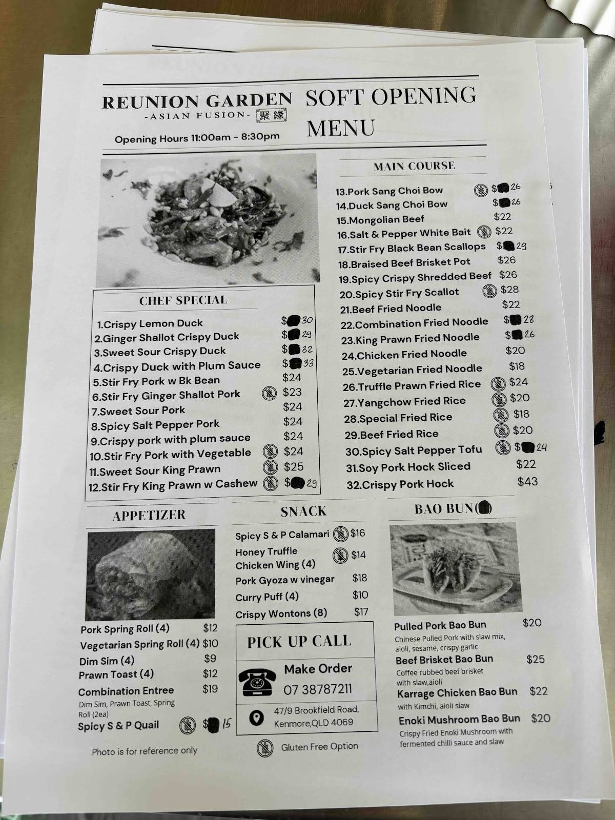Carta de Reunion Garden Asian Fusion Restaurant, Kenmore