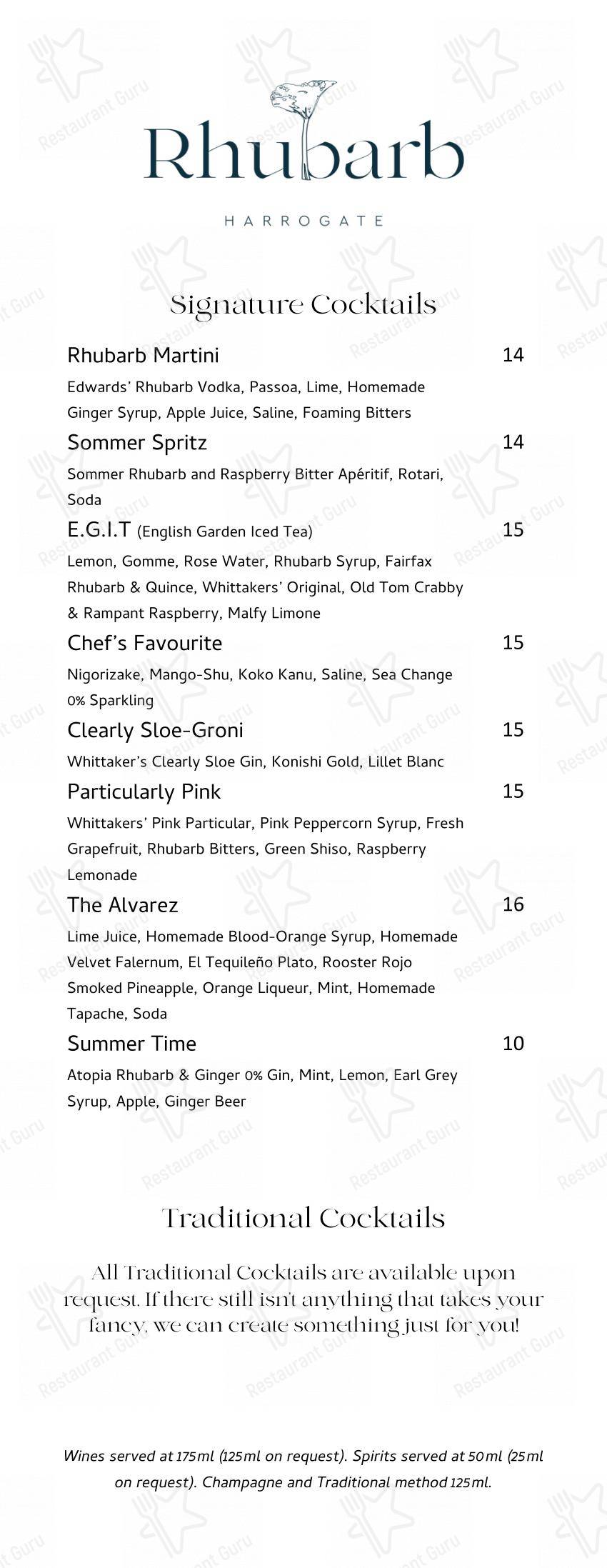 Carta de Rhubarb Restaurant Harrogate, Harrogate