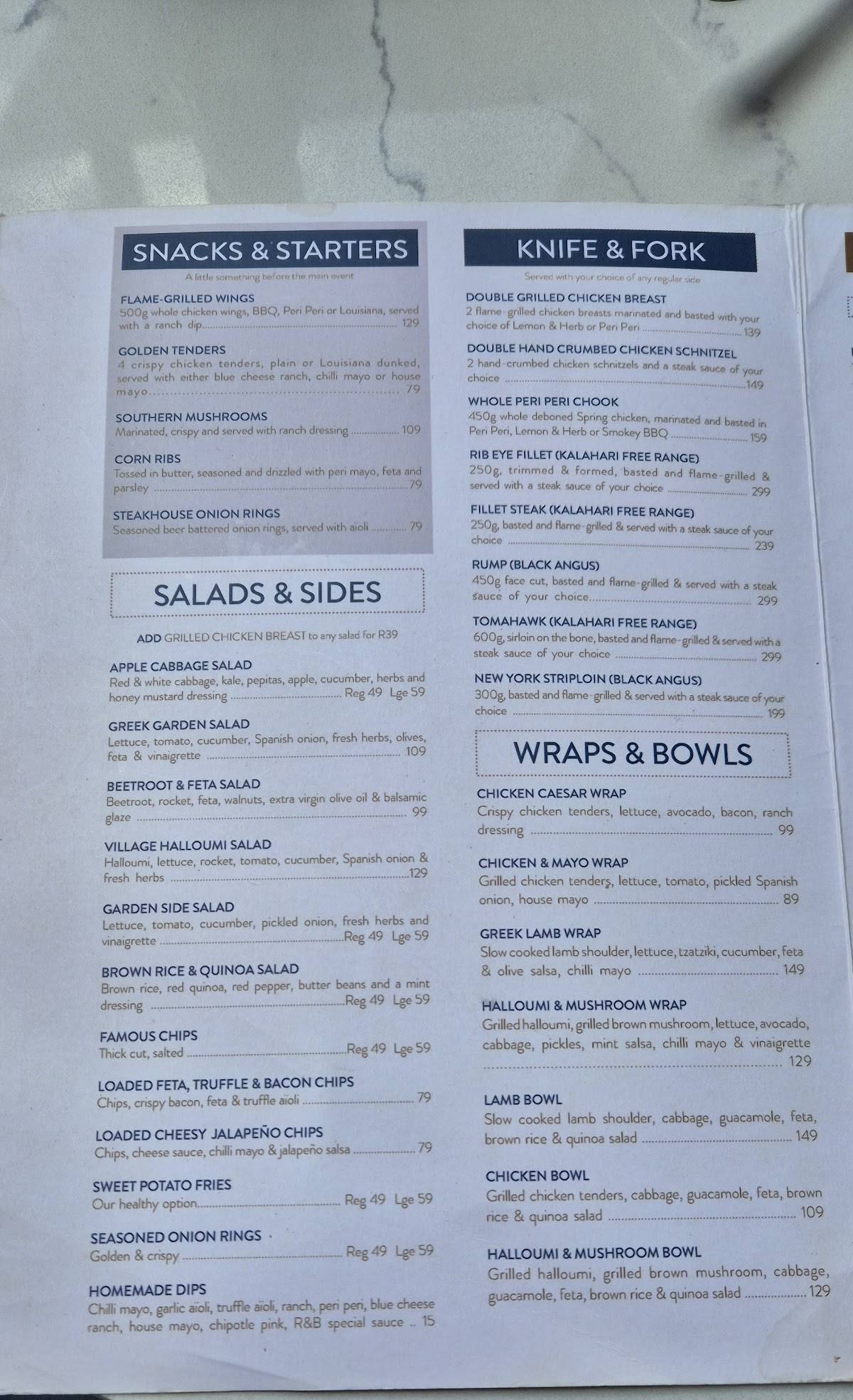 Menu at Ribs & Burgers The Marc restaurant, Sandton, Shop 26