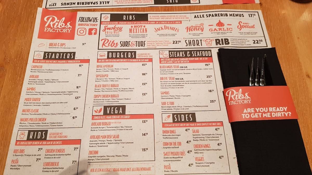 Menu at Ribsfactory Tilburg, Tilburg