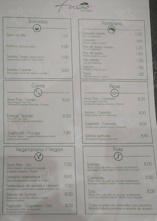 Menu at Ricci Café, Lisbon