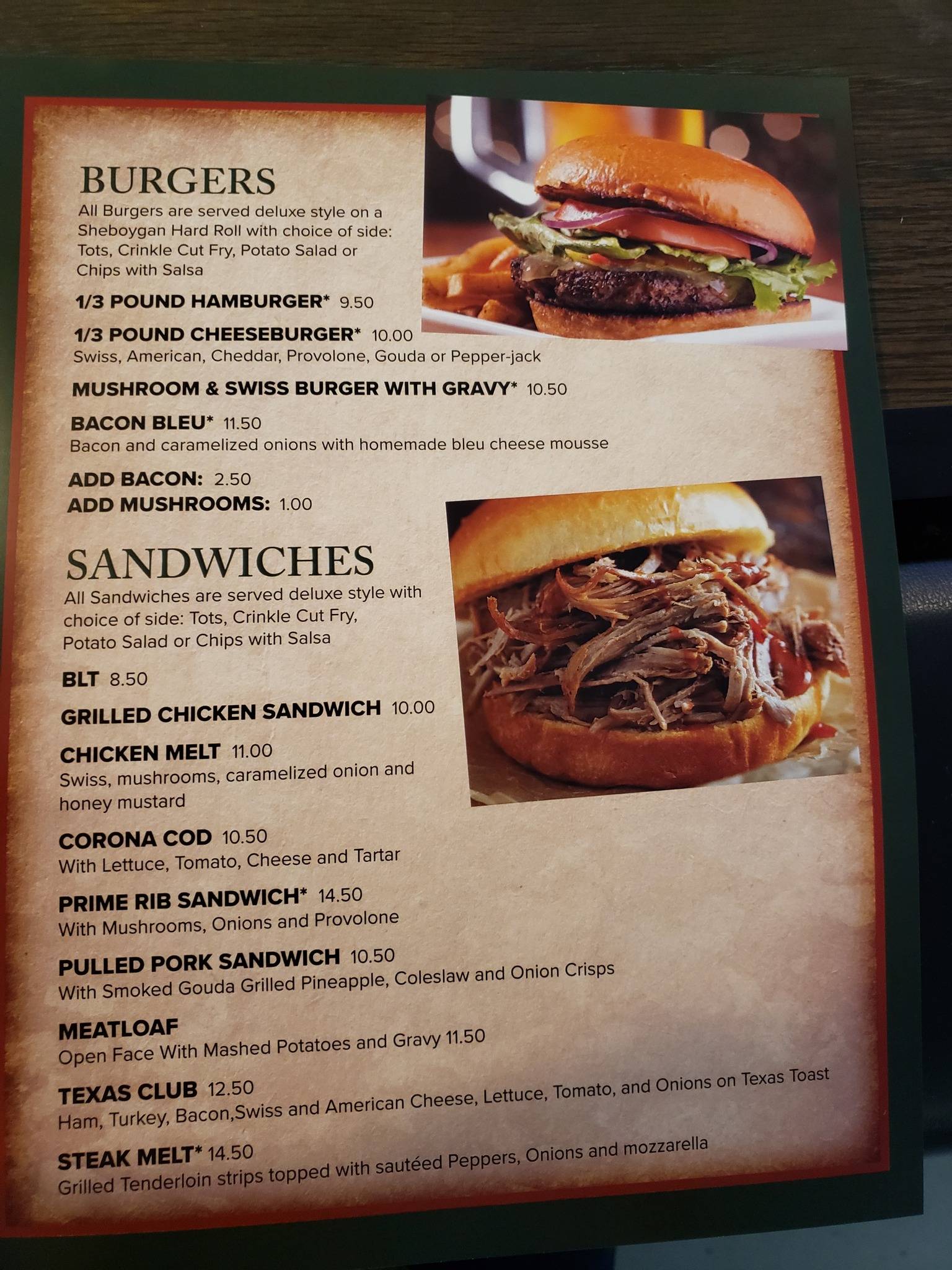 Menu at Richards of Dunbar Supper Club & Motel, Goodman