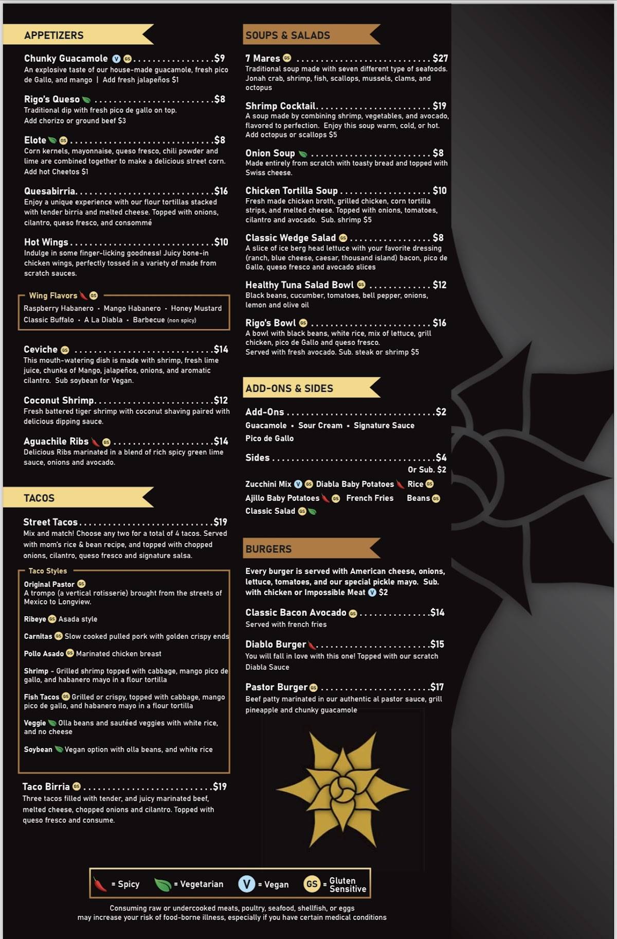 Menu at Rigo's Finest Latin Grill pub & bar, Longview