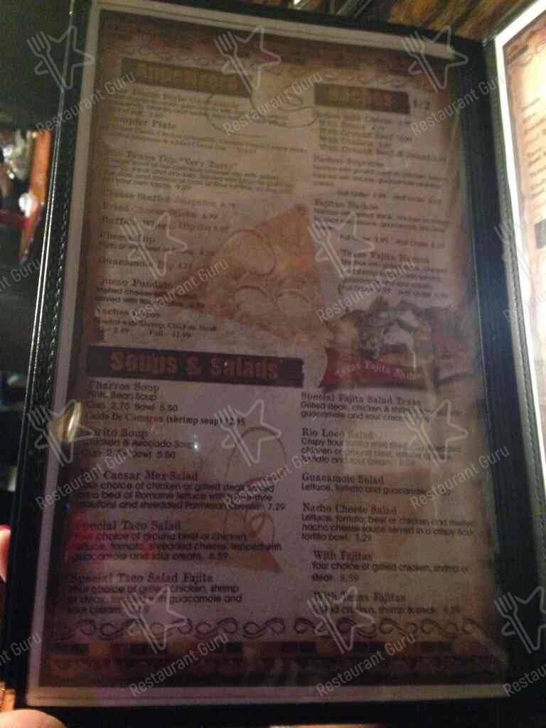 Menu at Rio Bravo restaurant, Pensacola, Bayou Blvd