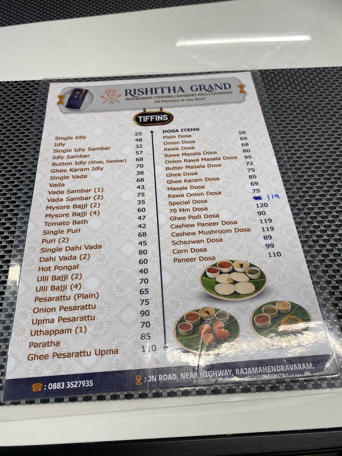 Menu at Rishitha Grand - Multi Cuisine Restaurant & Udupi Tiffins ...