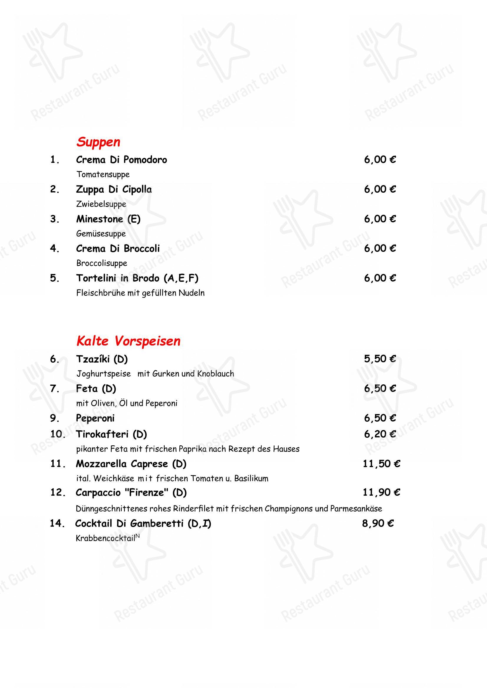 Speisekarte von Ristorante Firenze restaurant, Ritterhude
