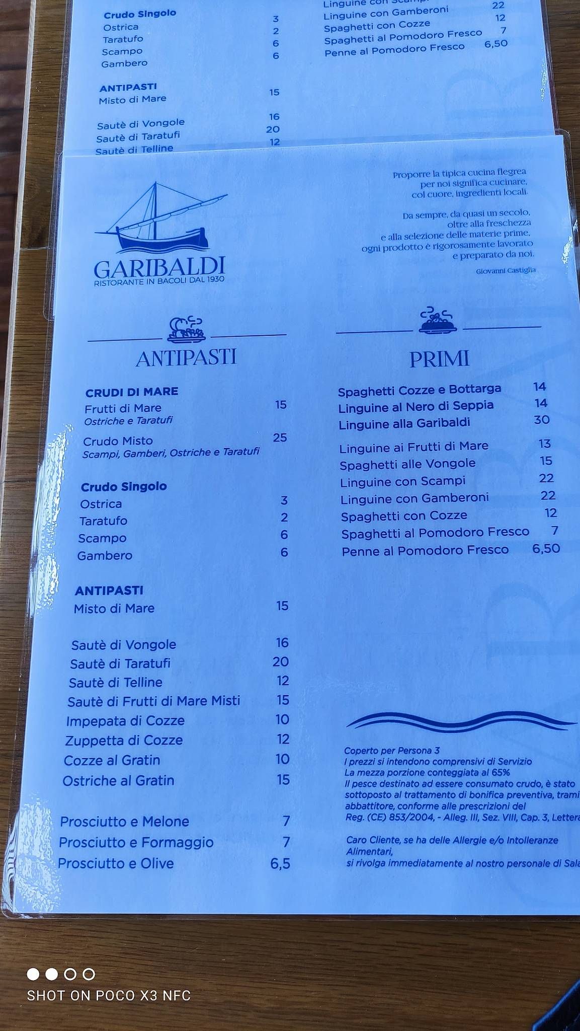 Menu at Ristorante Garibaldi, Bacoli