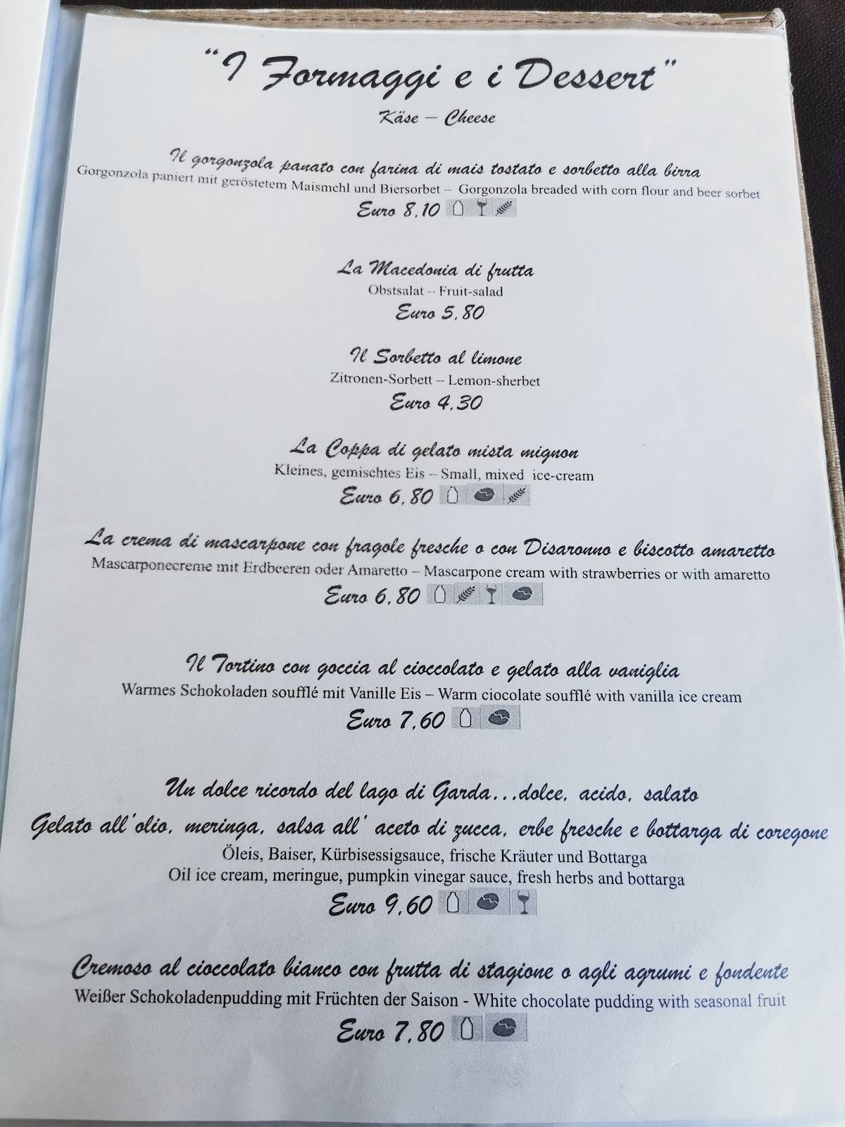 Menu at Ristorante Gemma, Limone Sul Garda