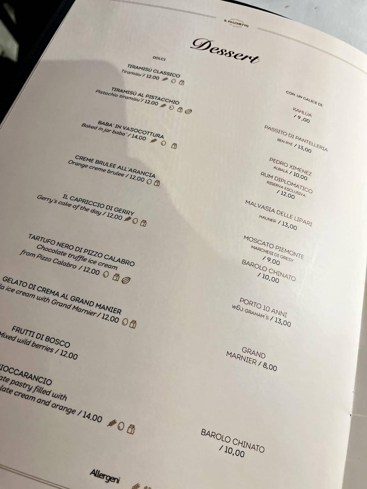 Menu at Ristorante Il Falchetto, Rome