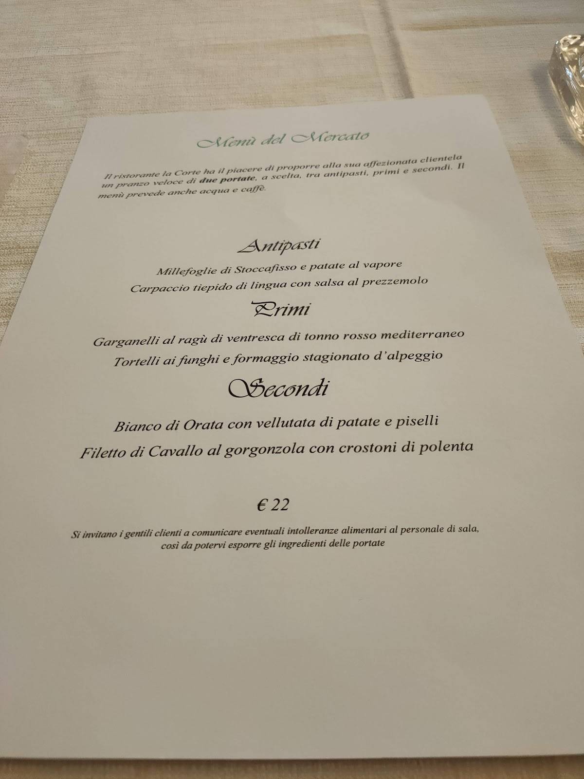Menu da Ristorante La Corte, Palazzolo sull'Oglio