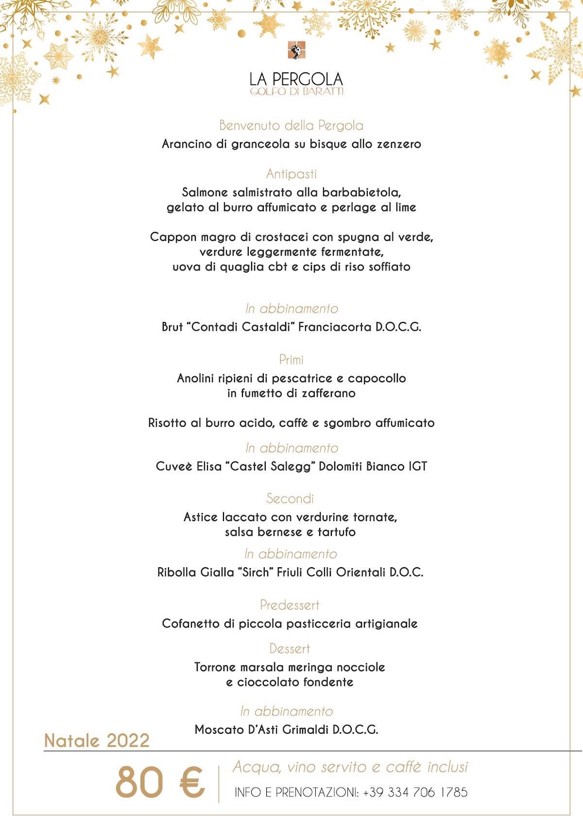 Carta de Ristorante La Pergola Golfo Baratti, Populonia
